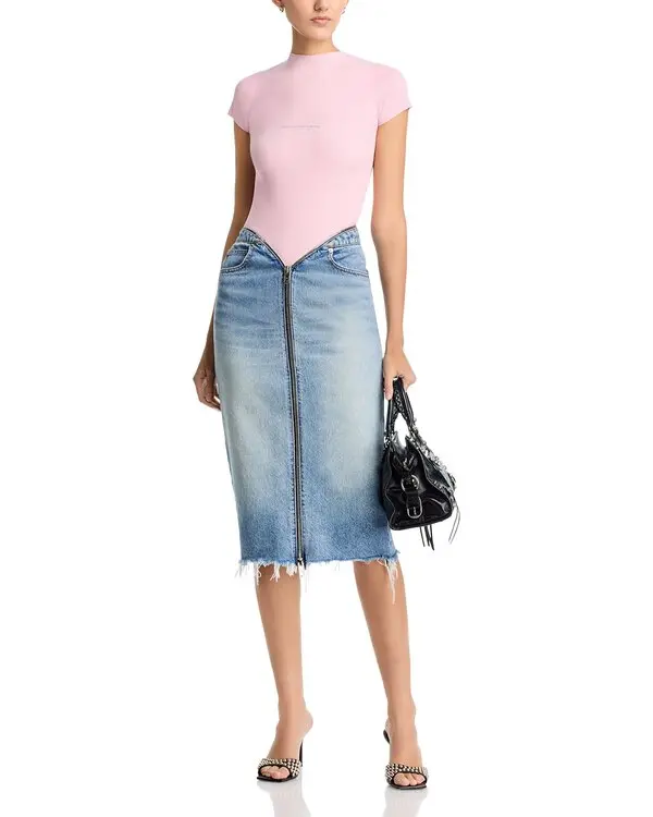 Buy Alexander Wang Dipped V Zip Denim Skirt - Authentic Light